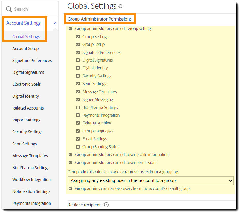 Configure the Group Administrator Permissions